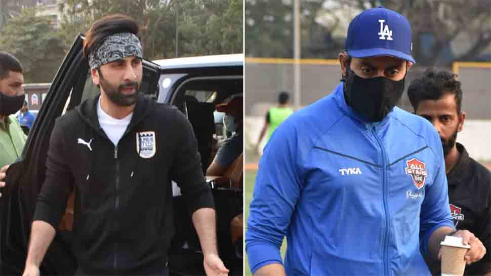 Ranbir Kapoor, Abhishek Bachchan battle it out on turf during football ... Ranbir Kapoor, Abhishek Bachchan battle it out on turf during football ...
