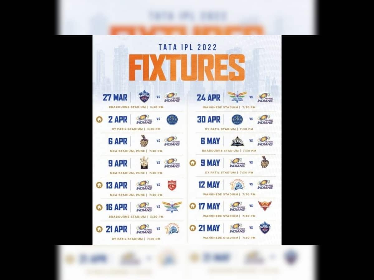 IPL 2022 Schedule: Mumbai Indians Time Table, match timings, date ...