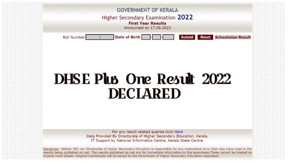 DHSE Kerala Plus One Result 2022 DECLARED at keralaresults.nic.in ...