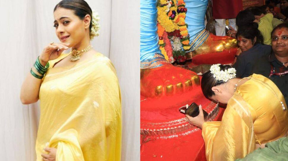 Kajol slays traditional look in yellow saree for Ganpati darshan at ...