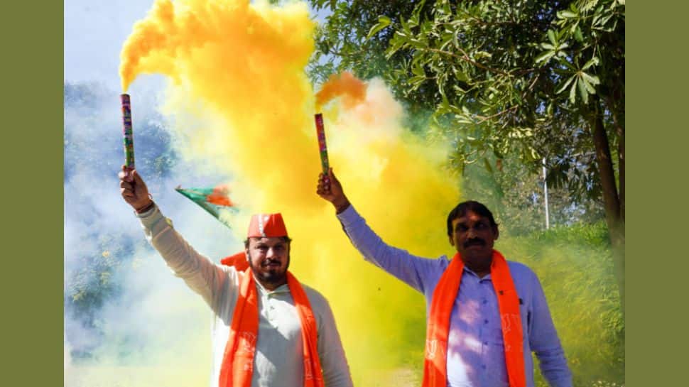BJP supporters celebrate HISTORIC win in Gujarat - Pics | News | Zee News