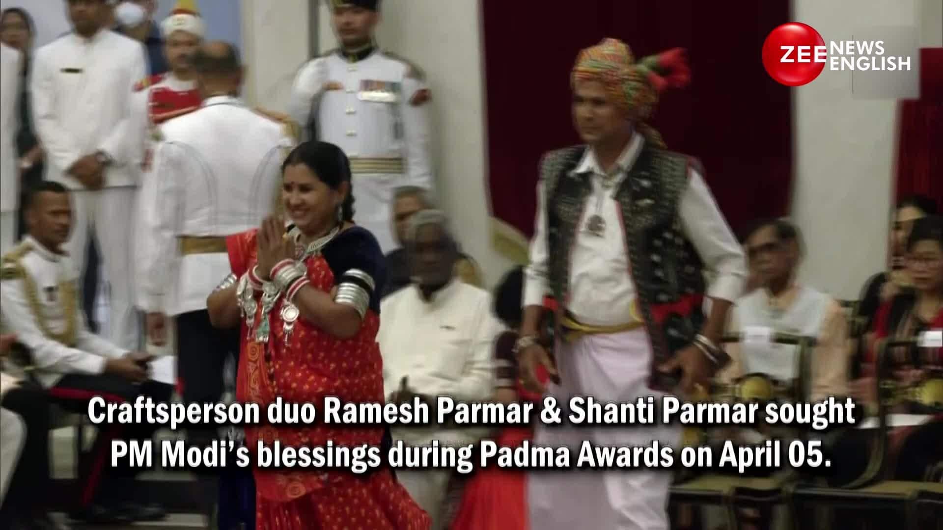 Craftsperson duo Ramesh Parmar, Shanti Parmar bow down before PM Modi ...