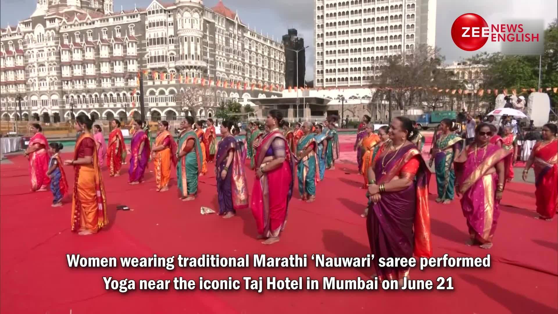 Women In Traditional Marathi ‘Nauwari’ Saree Practice Yoga On 9th ...