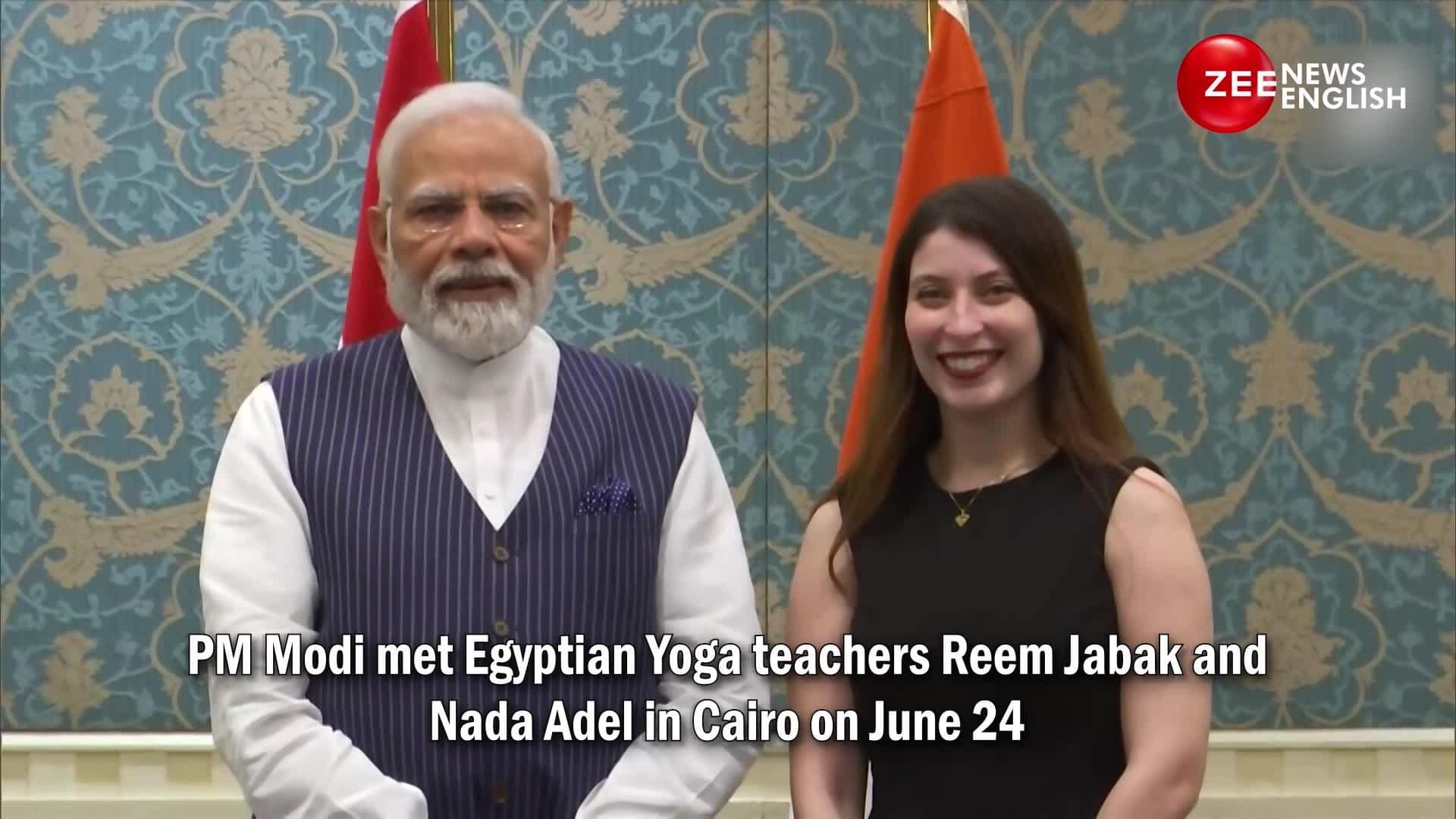 PM Modi Meets Prominent Egyptian Yoga Teachers Reem Jabak And Nada Adel In Cairo | Zee News