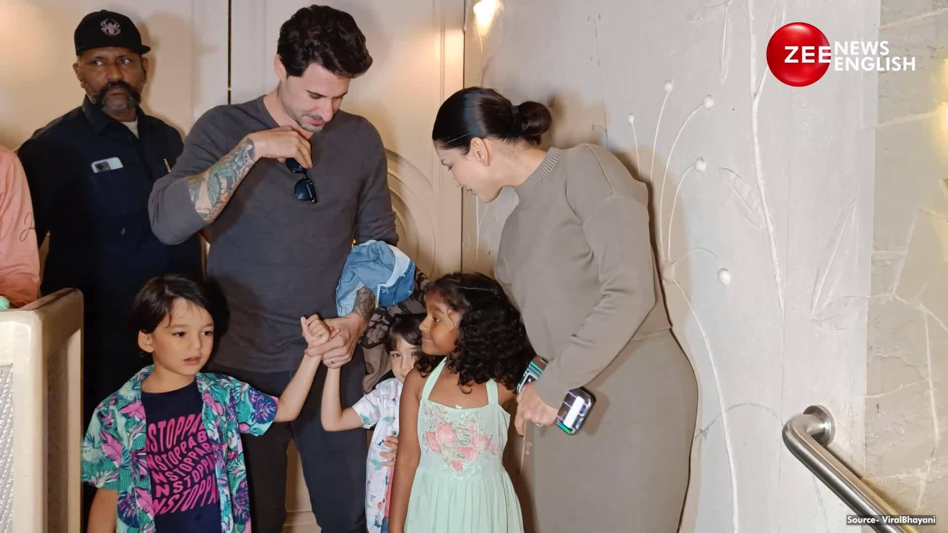 Sunny Leone clicked with her family in Mumbai | Zee News