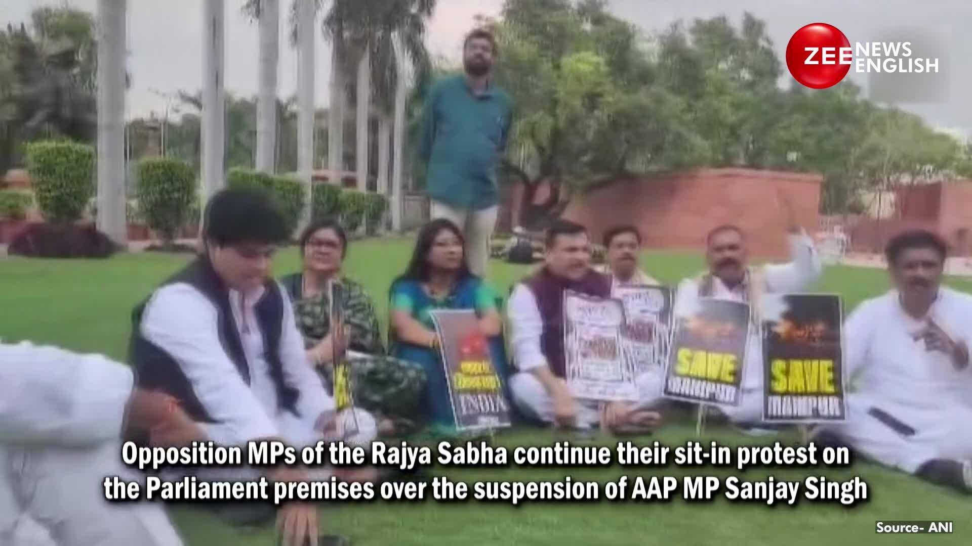 Rs Oppn Mps Continue Protest On Parliament Premises Over Manipur Issue