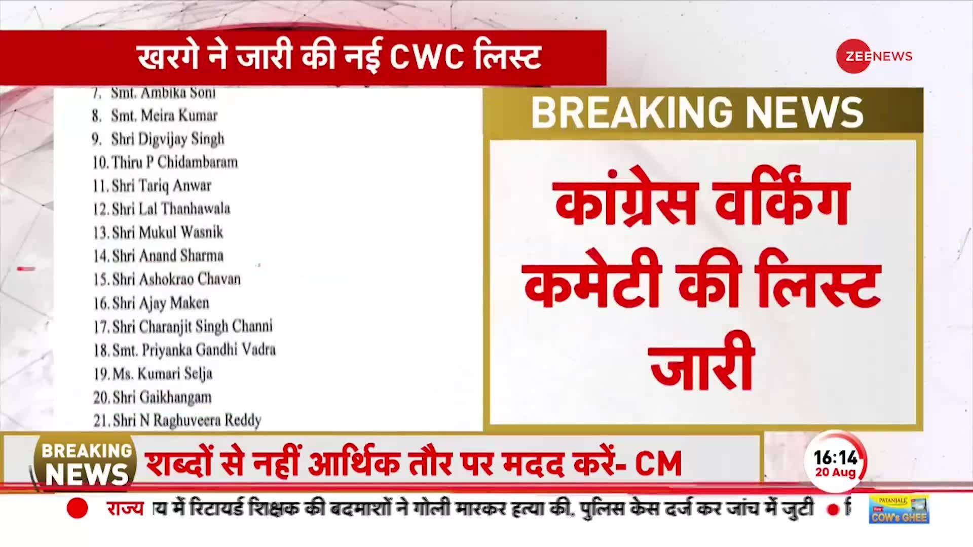 Congress Breaking: CWC list released, names of Pilot and Priyanka ...