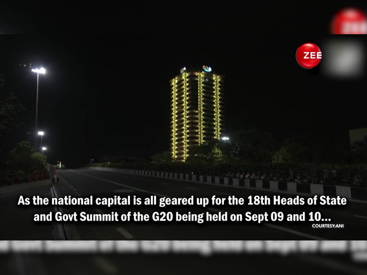 Building lit up with tricolor for G20 in Delhi’s ITO area