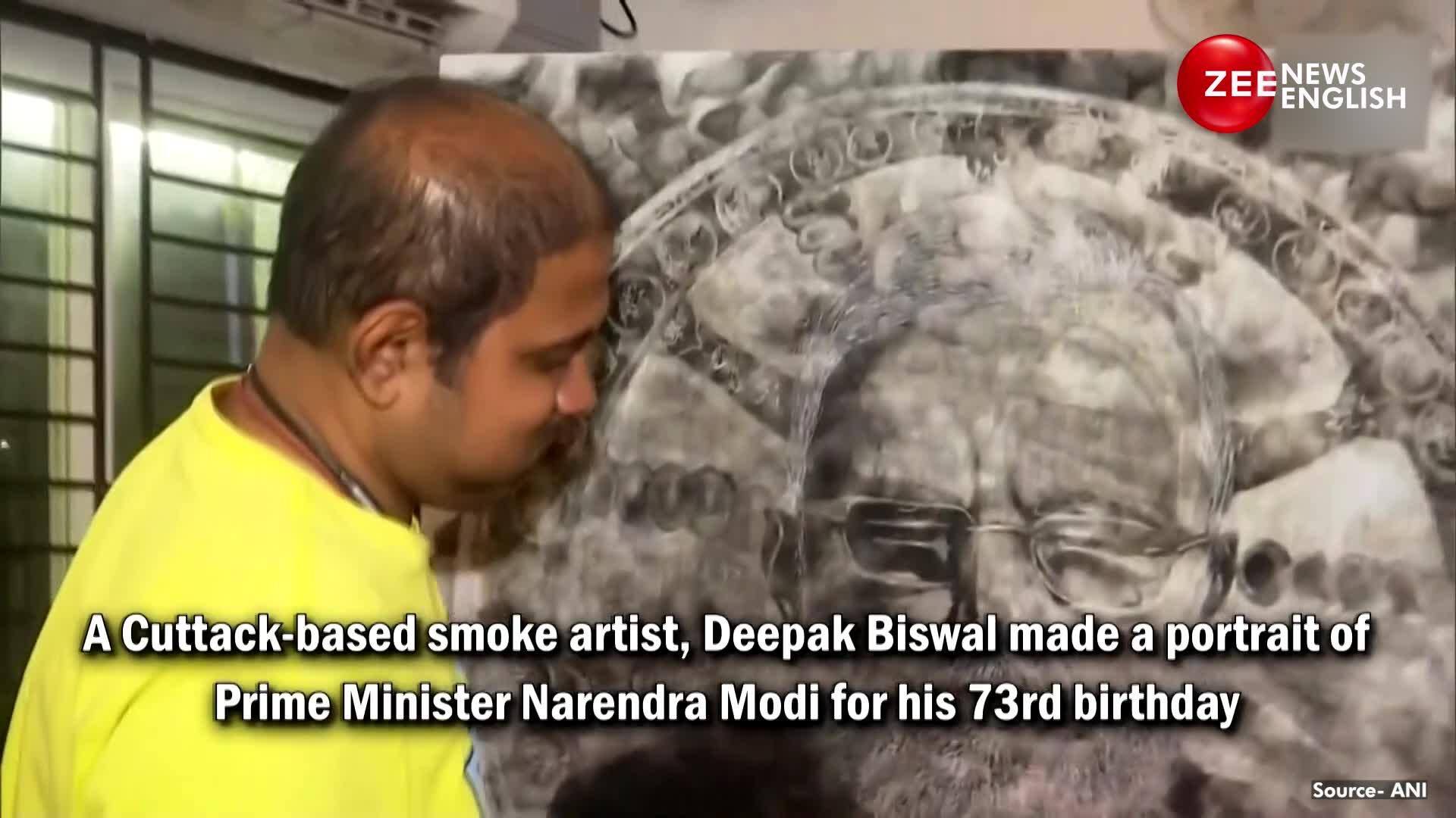 PM Modi Turns 73: Artist From Cuttack Makes Smoke Portrait Of PM Modi ...