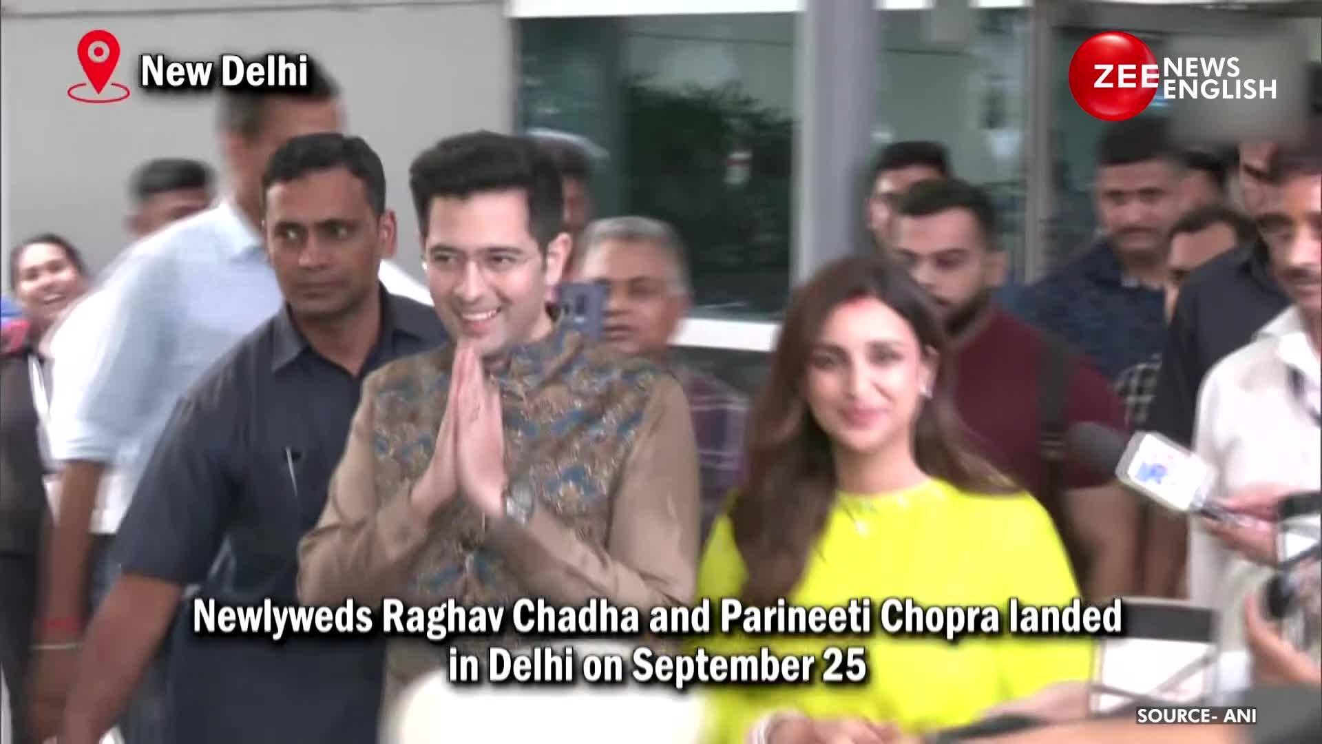 Newlyweds Raghav Chadha and Parineeti Chopra land in Delhi for reception | Zee News