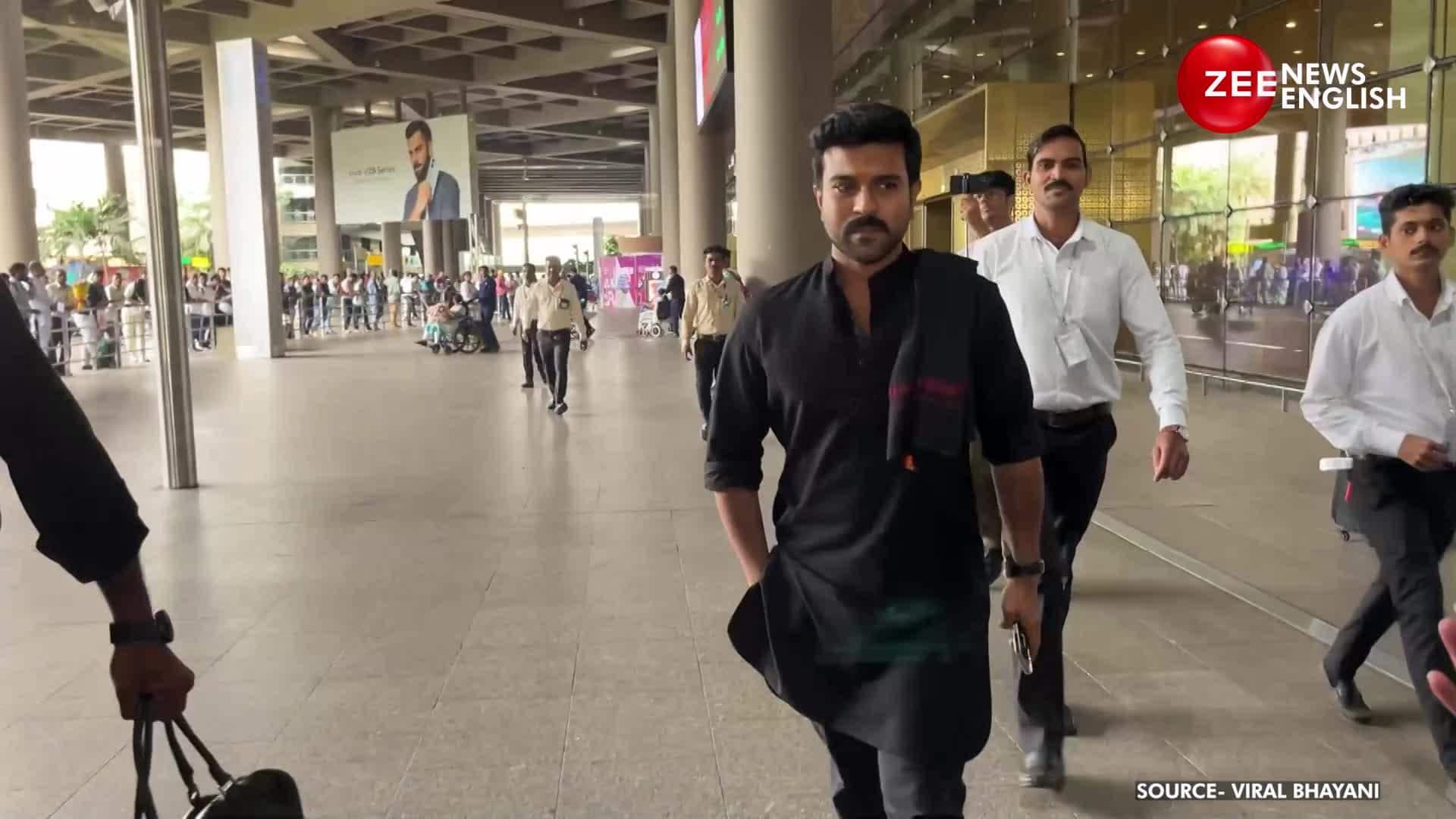 Ram Charan Spotted At Mumbai Airport In All Black Desi Avatar | Zee News