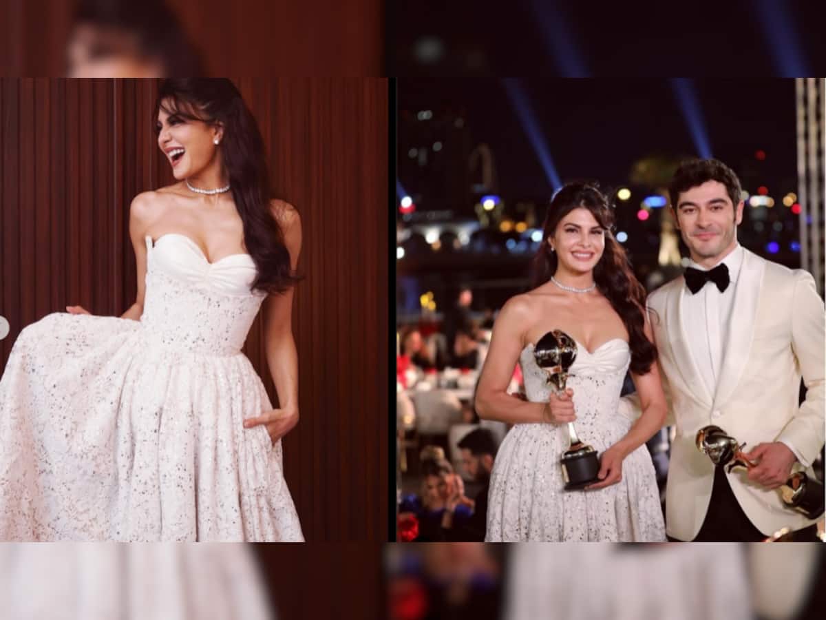 Jacqueline Fernandez Shines at DIAFA Awards In Stunning White Outfit, Poses with Burak Deniz