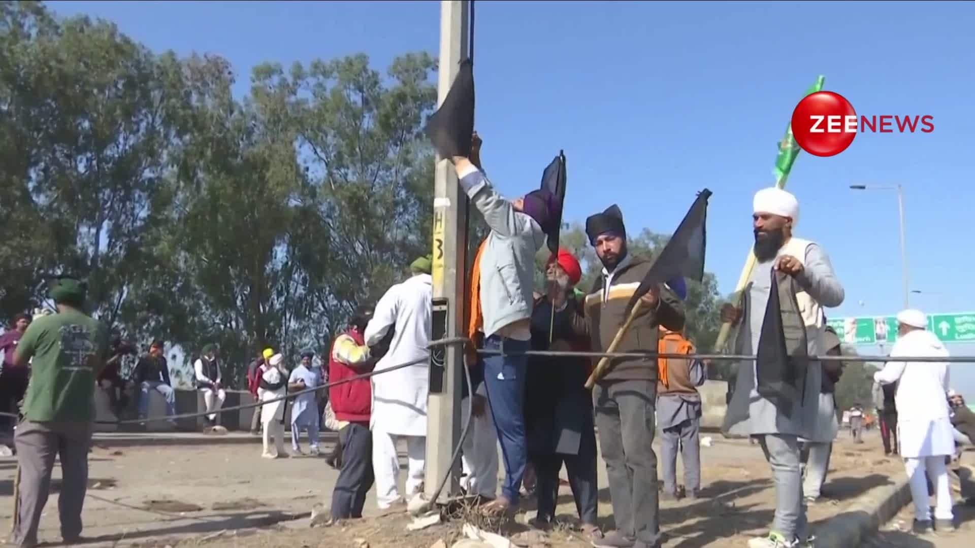 Farmer Protest At Shambhu Border: Black Flags Placed on Tractor and ...