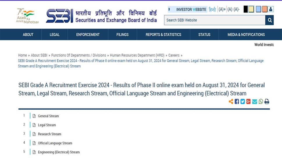SEBI Phase 2 Grade A Result 2024 Released At sebi.gov.in- Check Direct Link, Steps To Download ...