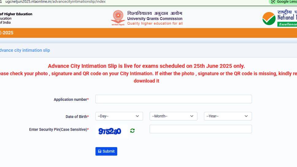 UGC NET 2025 Advanced City Intimation Slip OUT At ugcnet.nta.ac.in ...