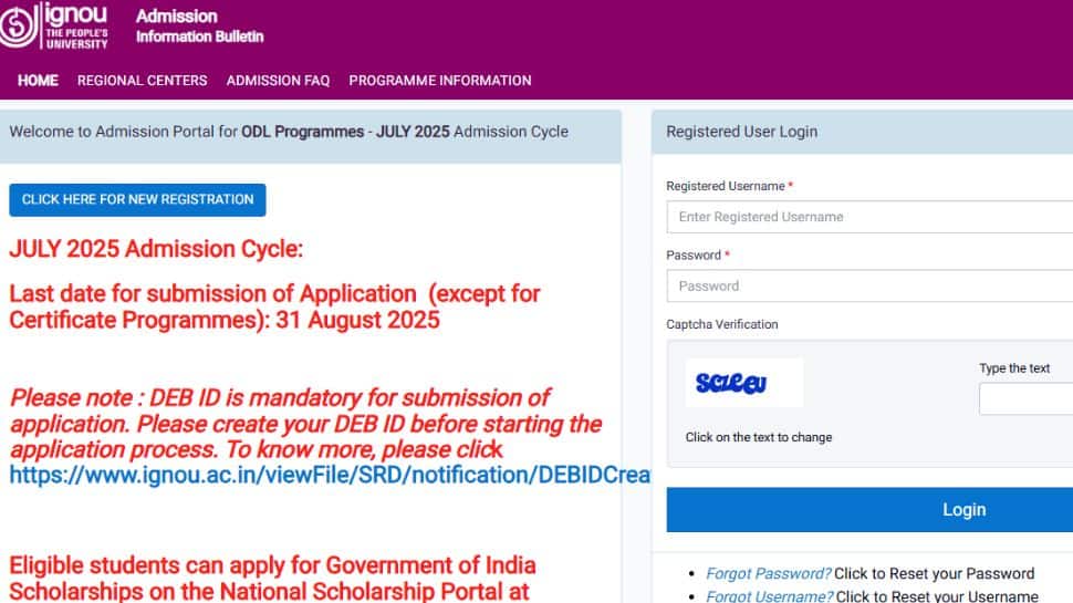 IGNOU Admission 2025: July Registration Deadline Extended, Apply By ...