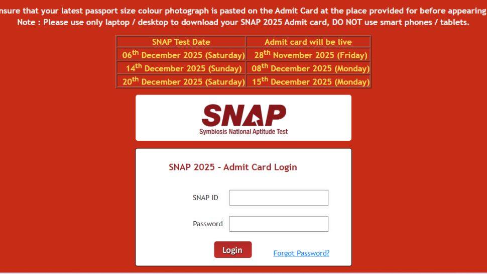 SNAP Test 2 Admit Card 2025 OUT At snaptest.org- Check Direct Link To ...