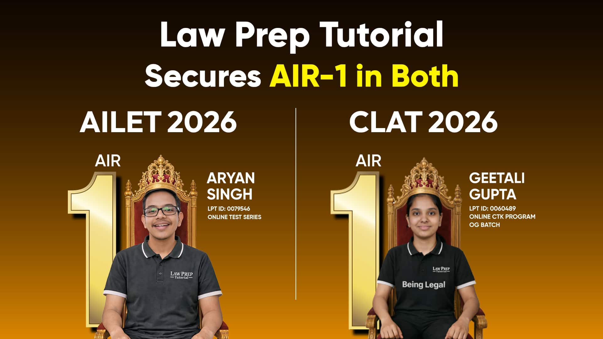 Law Prep Tutorial Secures AIR-1 In Both CLAT 2026 & AILET 2026 ...