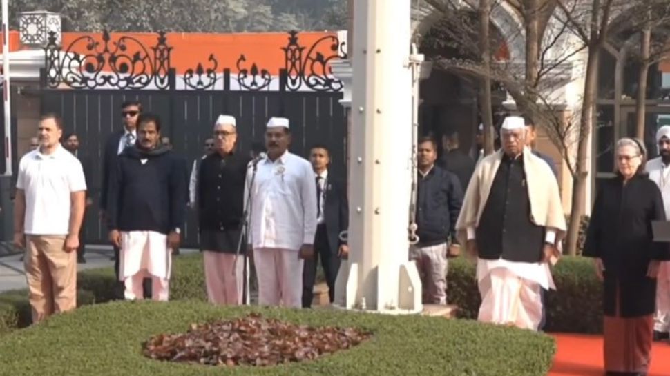 Kharge, Sonia And Rahul Gandhi Lead Congress 140th Foundation Day Flag ...
