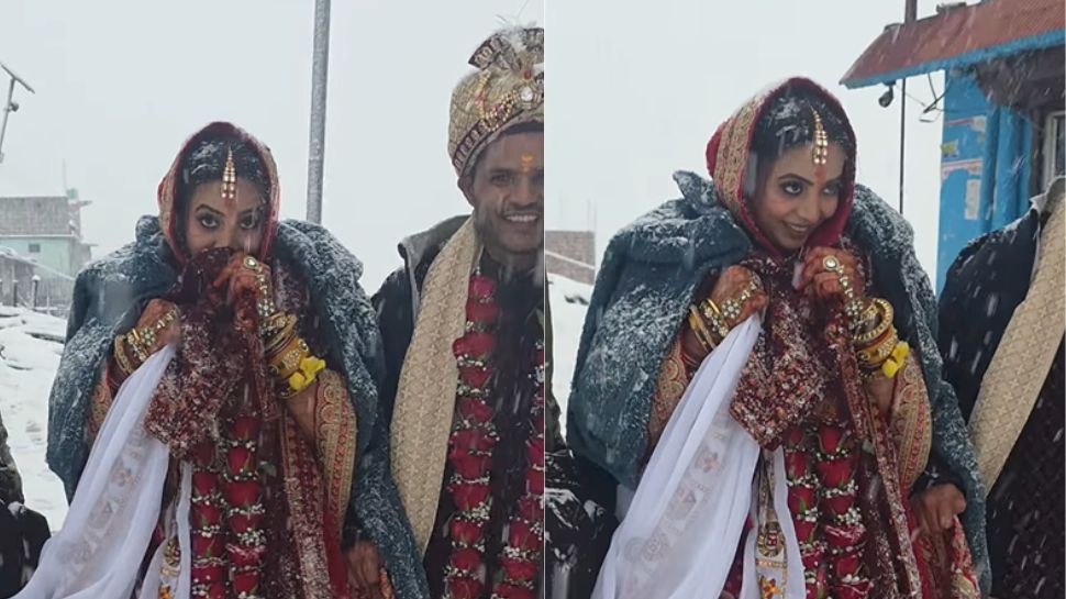 Wedding in heavy snowfall goes viral: UP couple’s marriage in ...