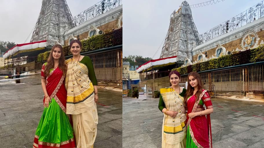 Raveena Tandon, Rasha Thadani offer prayers at Tirupati temple marking ...