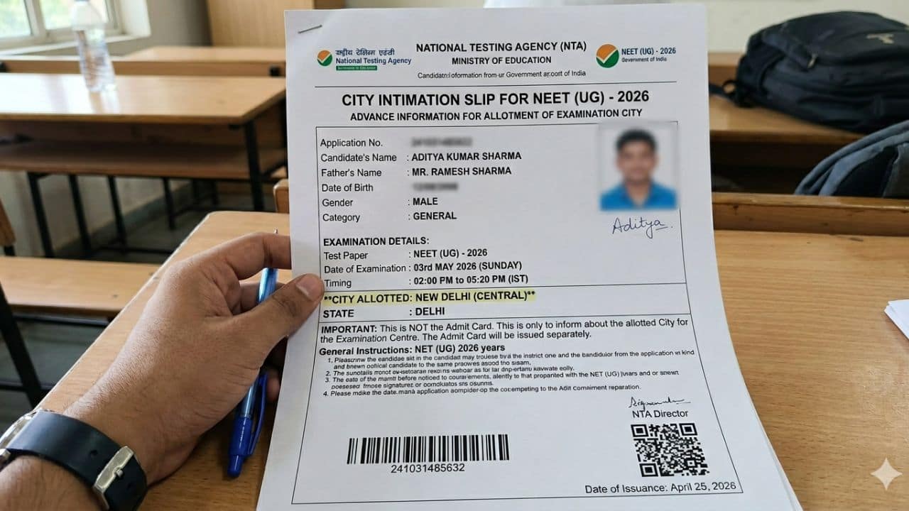 NEET re-exam 2026 city intimation slip out on this date: Check complete ...