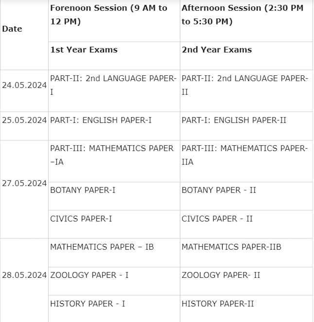 AP Inter Supplementary Exam Time Table 2024 Now Declared, Check Dates ...