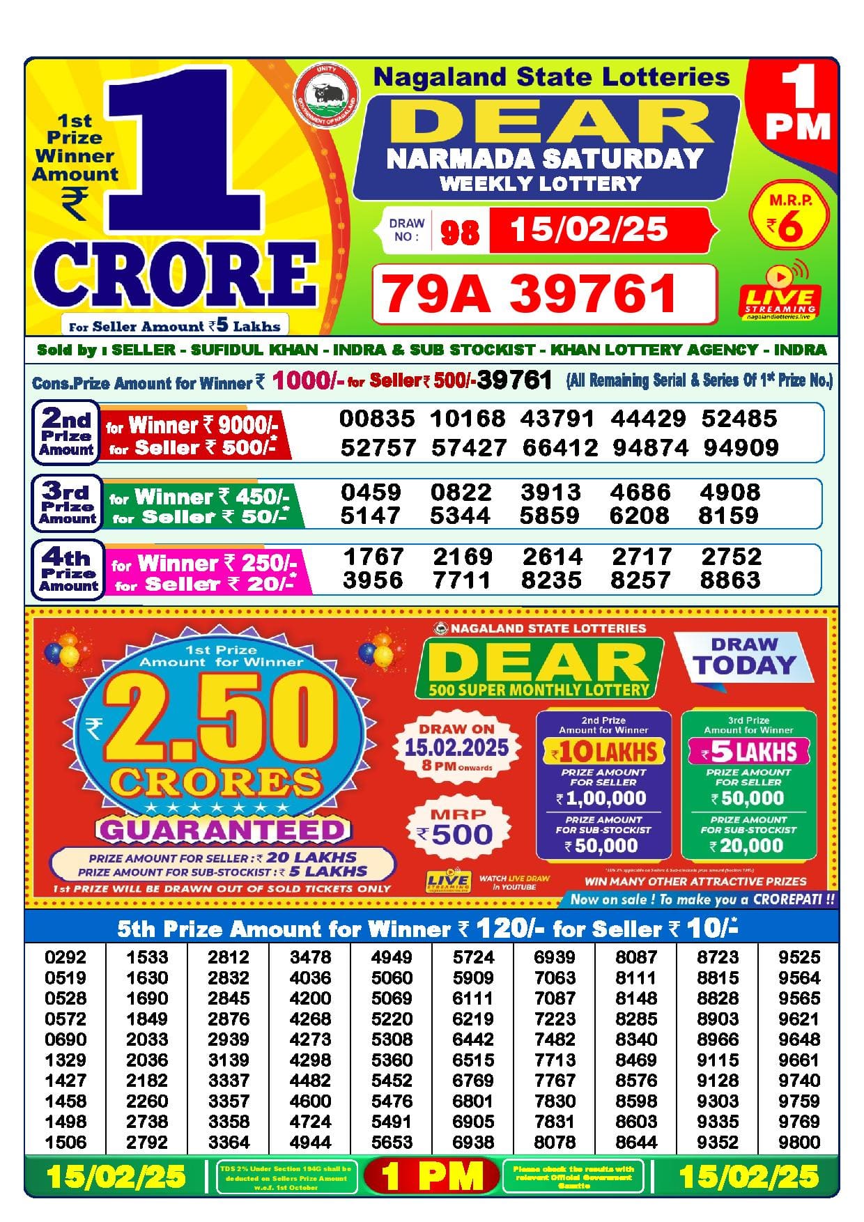 Nagaland Dear Stork 8 PM Lottery Result 15.02.2025 (DECLARED) Live ...