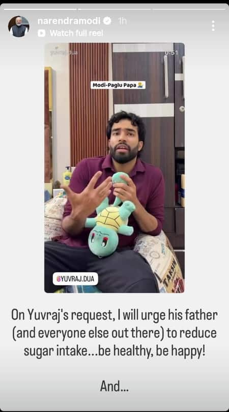 PM Modi shares influencer Yuvraj Dua’s reel, urges nation to cut sugar ...