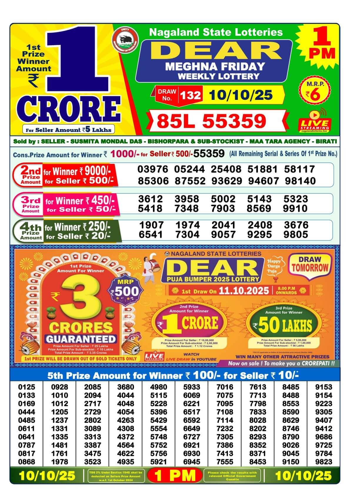 Nagaland Dear Dancer 6 PM Lottery Result Today 10-10-2025 (OUT) LIVE ...