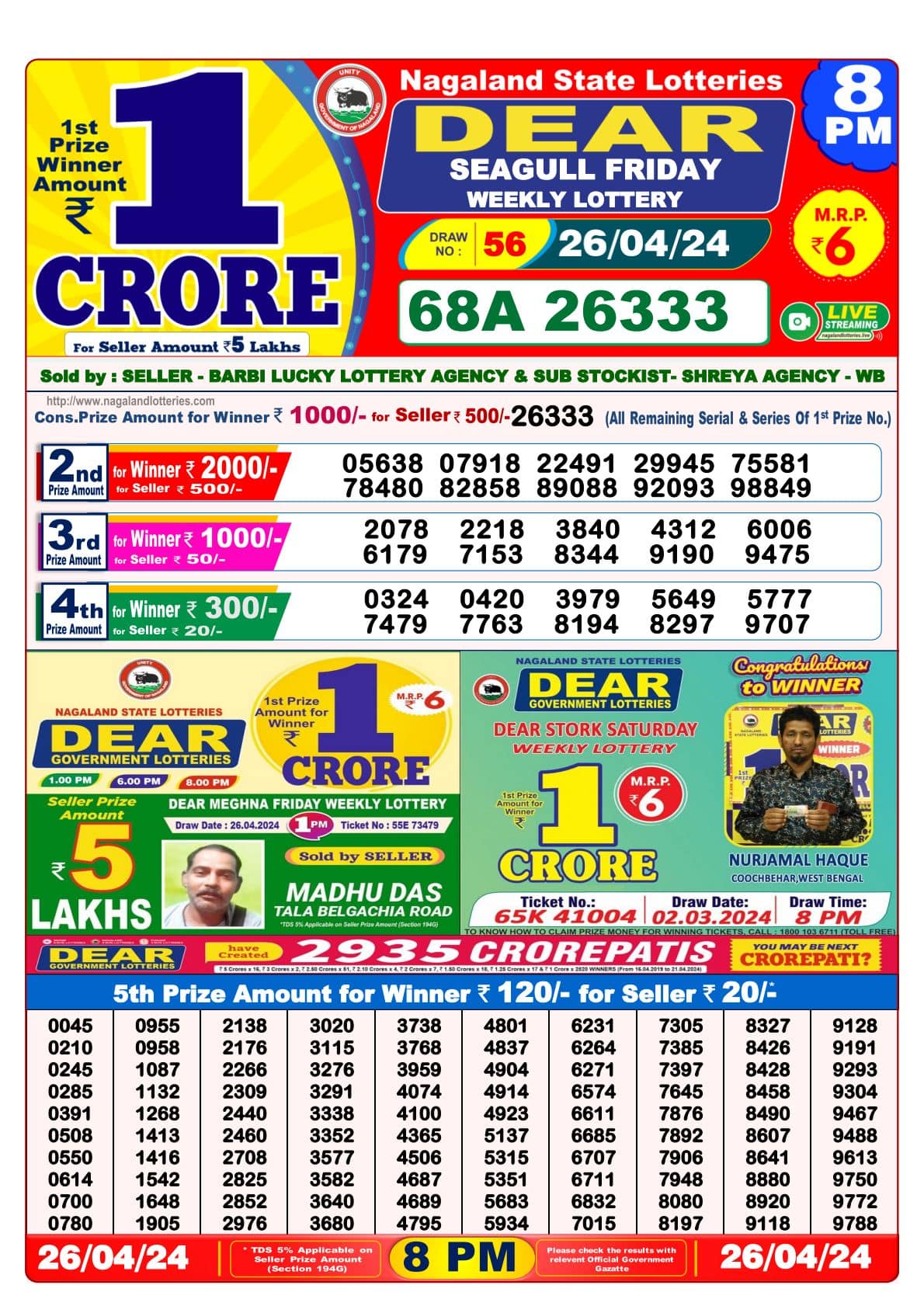 Nagaland Lottery Result 8 PM Winners List 26-04-2024 (OUT) LIVE: DEAR ...