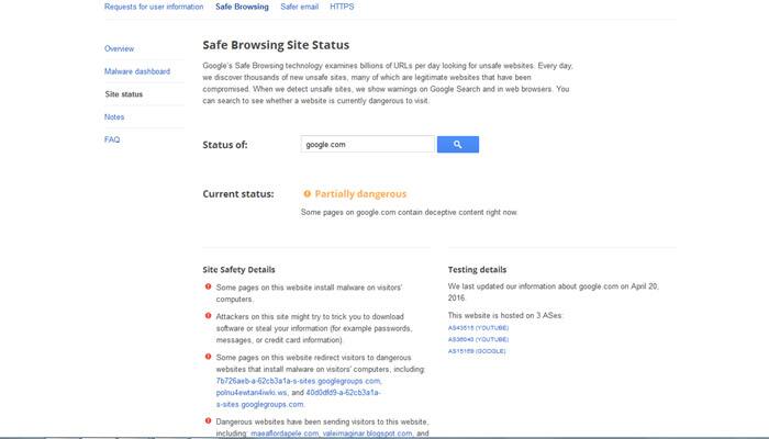 The great Google irony! Marks itself partially dangerous at Safe ...