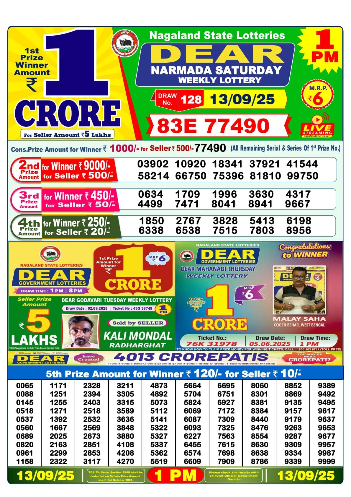 Nagaland Dear Stork 8 PM Lottery Result Today 13.09.2025 (OUT) Live ...