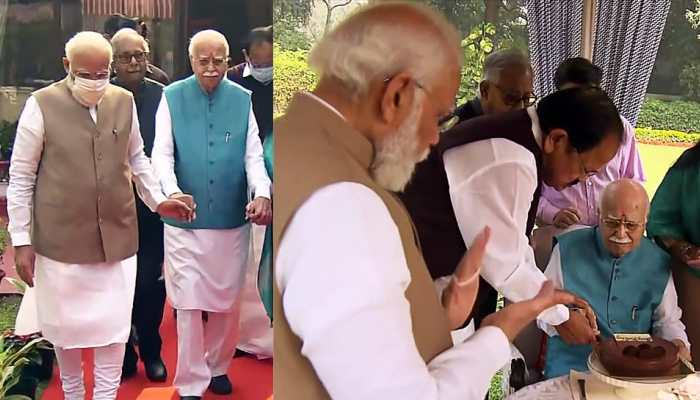 PM Narendra Modi, BJP leaders visit LK Advani's residence, cut cake on ...
